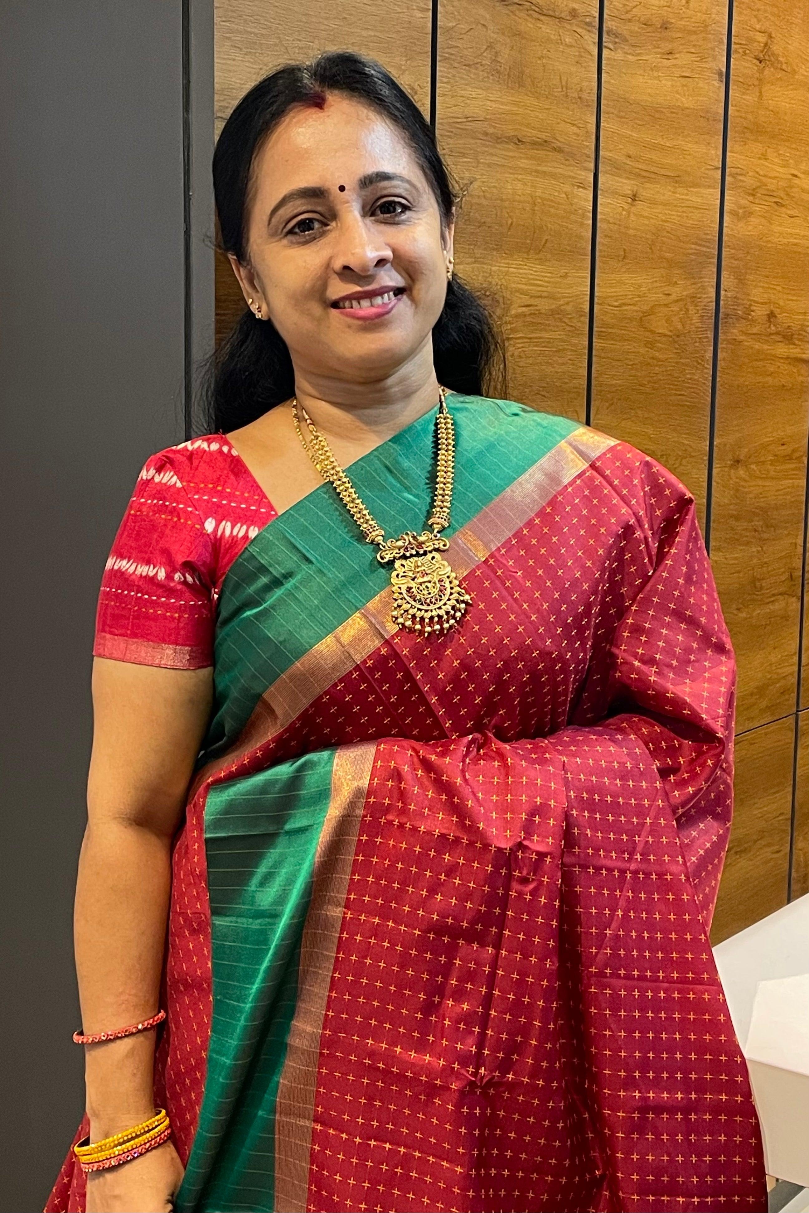 Maroon with Green Arani Semi Silk | MBAS01 – Manju Boutique